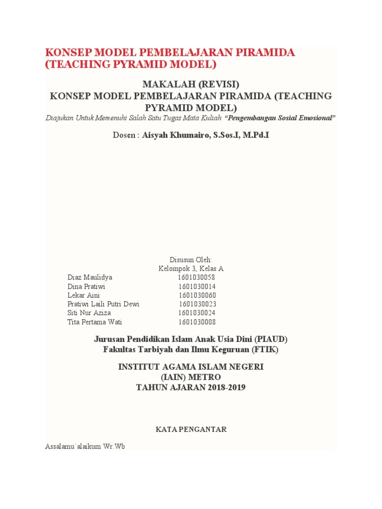 Konsep Model Pembelajaran Piramida (Teaching Pyramid Model) | PDF