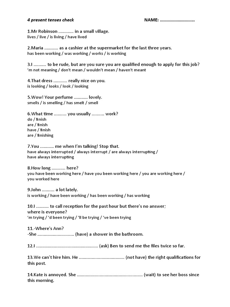 ENGLISH Present Tenses Test | PDF