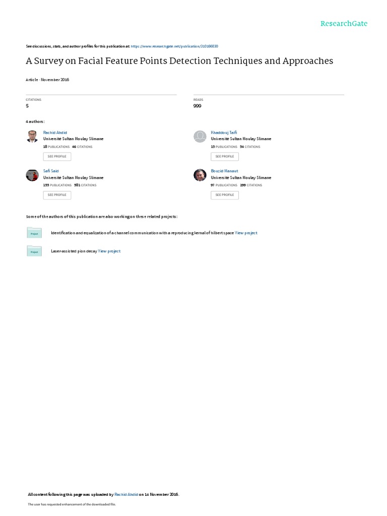 A Survey On Facial Feature Points Detection Techniques and Approaches ...