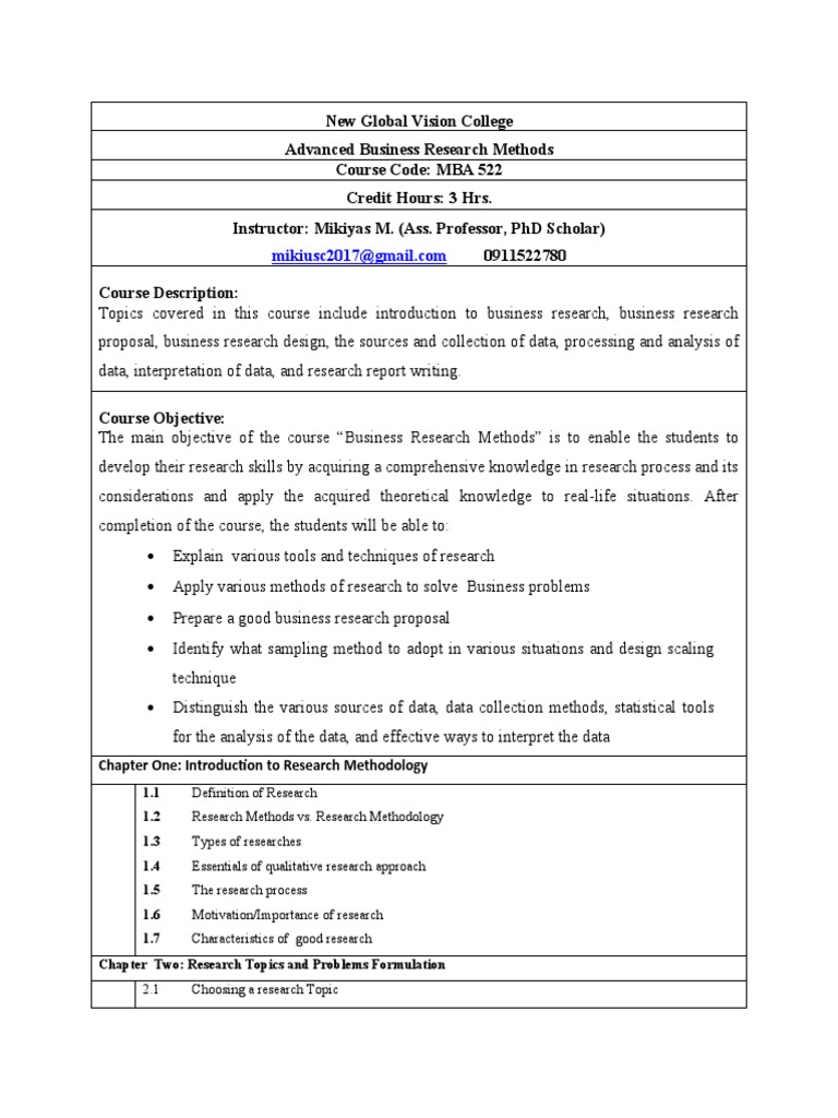 Course Outline - Advanced Business Research Methods | PDF | Thesis ...