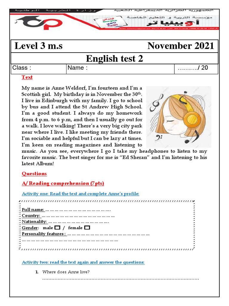 Dzexams 3am Anglais 640831 | PDF | Language Mechanics | Human Communication