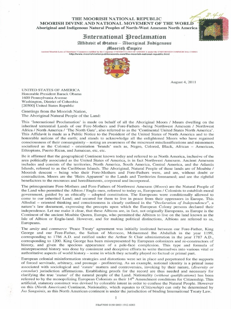 Moorish National Republic International Proclamation | PDF