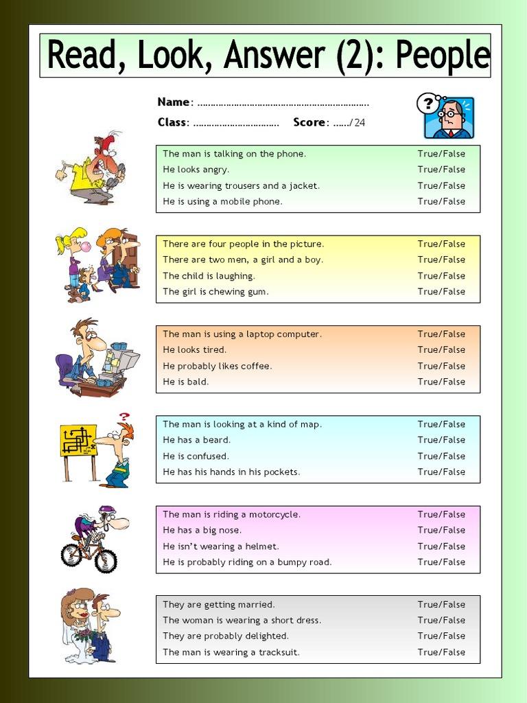 Read Look Answer People 2 Fun Activities Games Reading Comprehension ...