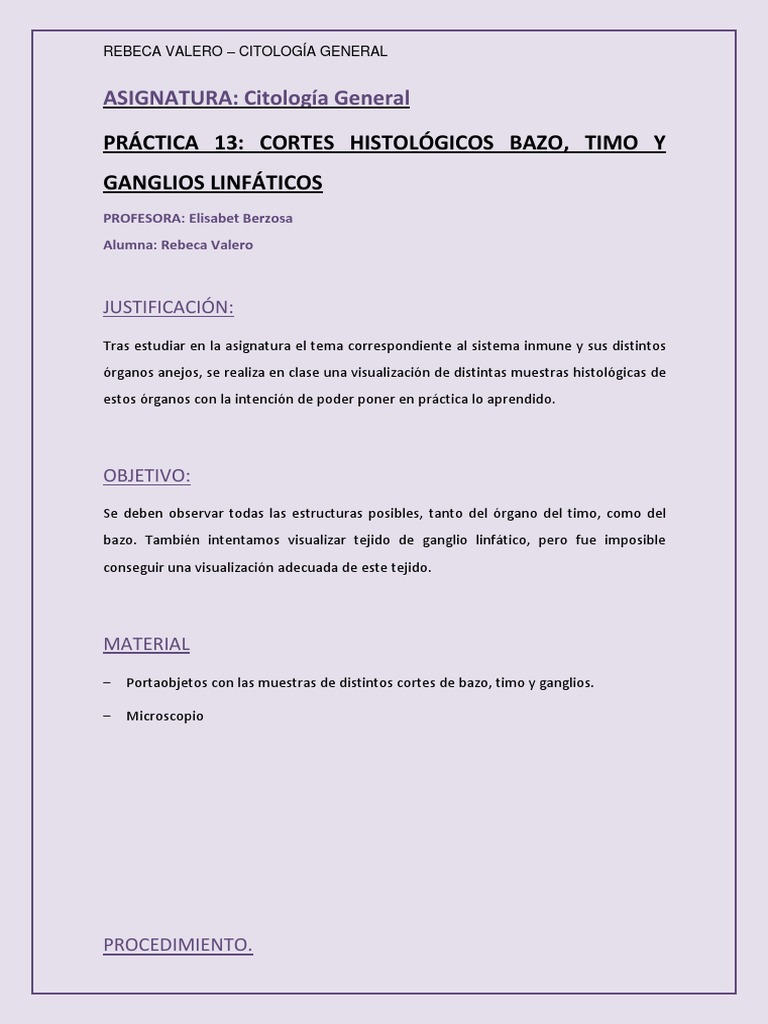 Cortes Histológicos BAZO, TIMO y GANGLIOS LINFÁTICOS | PDF | Ganglio ...