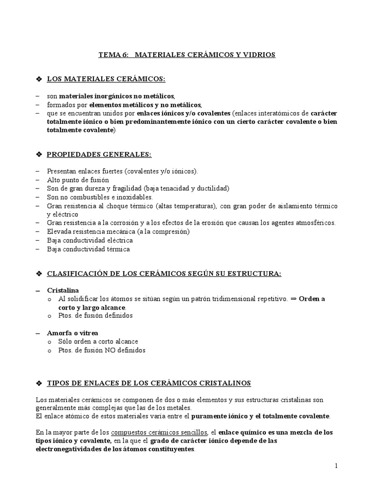 Cerámicos y Vidrio Estructura de Los Materiales | PDF | Compuestos ...