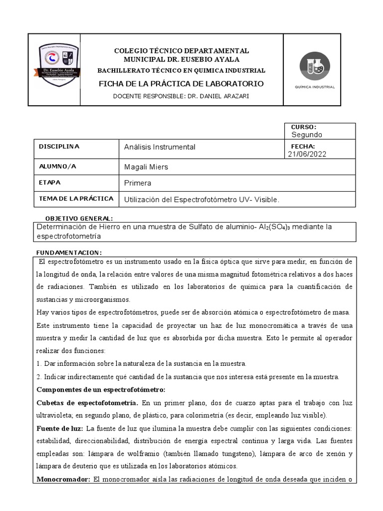 Informe Espectrofotometría Pdf Química Óptica
