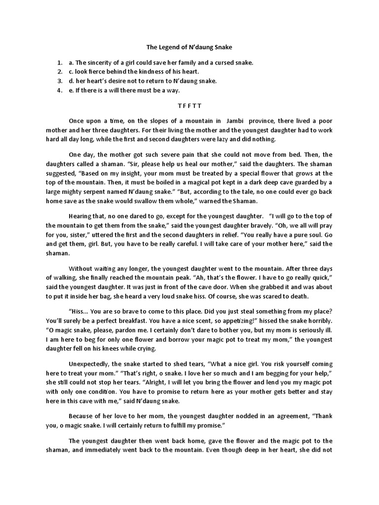 The Legend of N'daung Snake: How a Girl's Sincerity Lifted an Ancient Curse | PDF