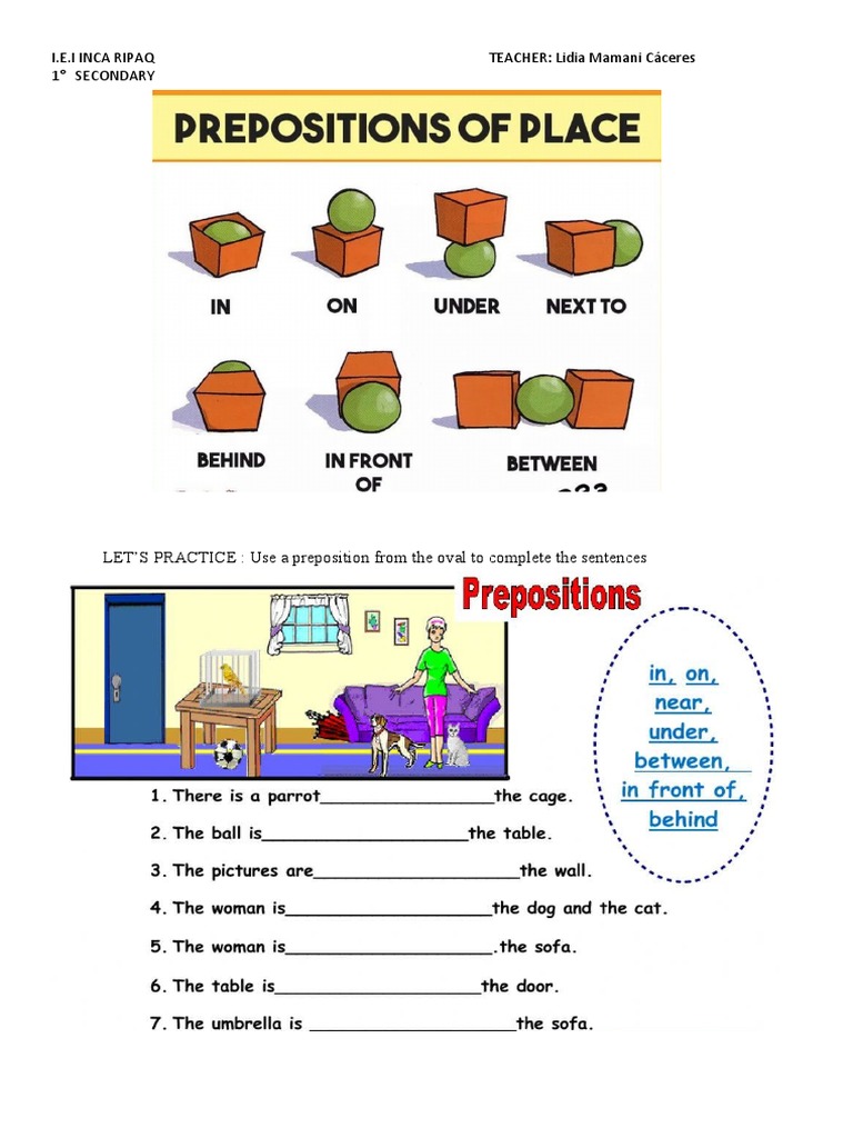 Prepositions of Place Practice Worksheet | PDF