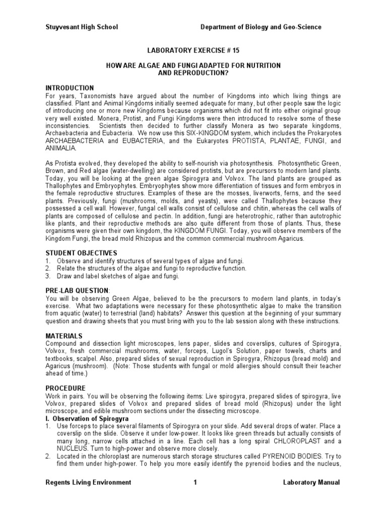 Lab 15 | PDF | Fungus | Plants