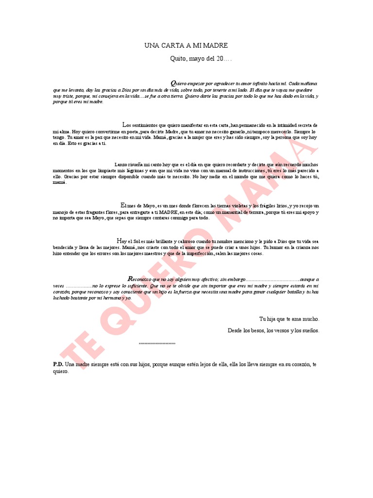 Carta Para Mi Mamá Descargar Gratis Pdf Amor