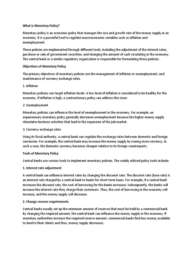 What Is Monetary Policy | PDF | Monetary Policy | Money Supply