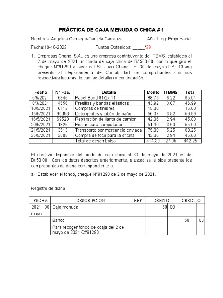 Práctica de Caja Menuda o Chica | PDF | Contabilidad | Corporaciones
