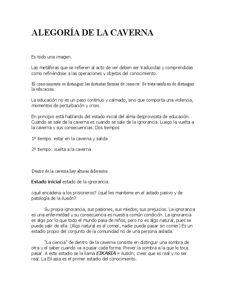 Alegoría de La Caverna | PDF | Conocimiento | Platón