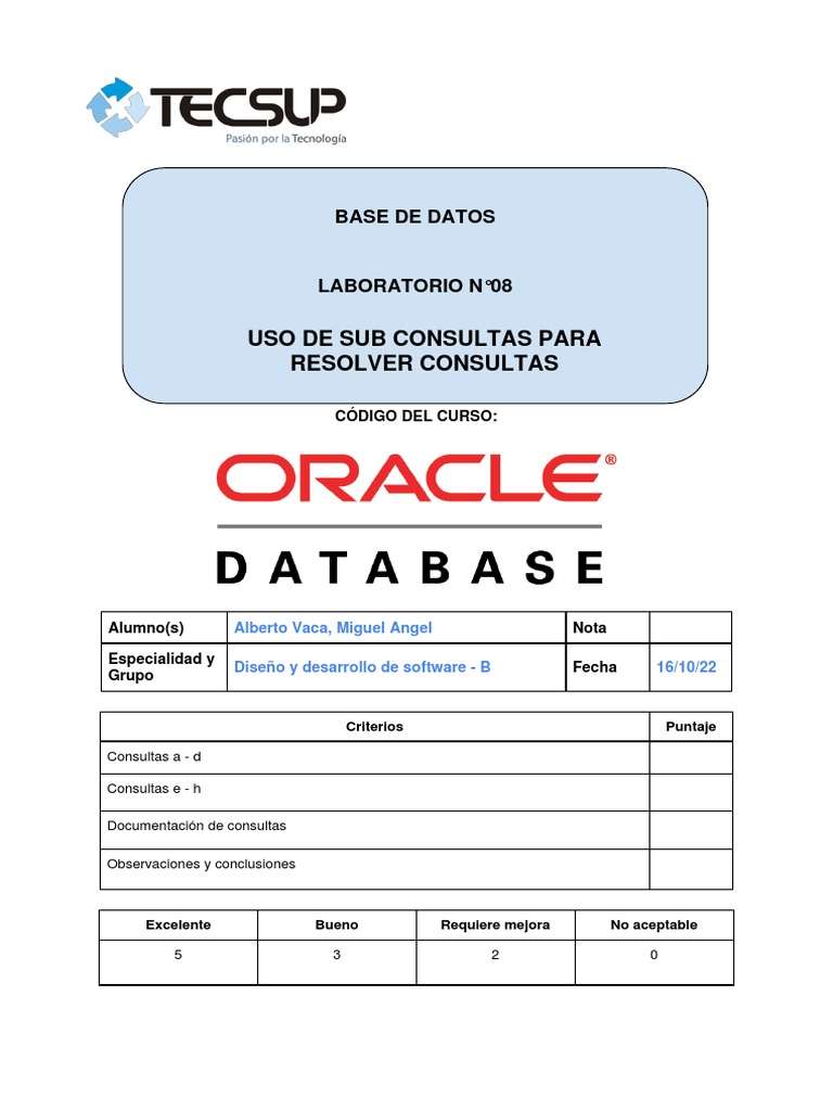Lab 08 - Uso de Subconsultas para Resolver Consultas | PDF | SQL | Bases de datos