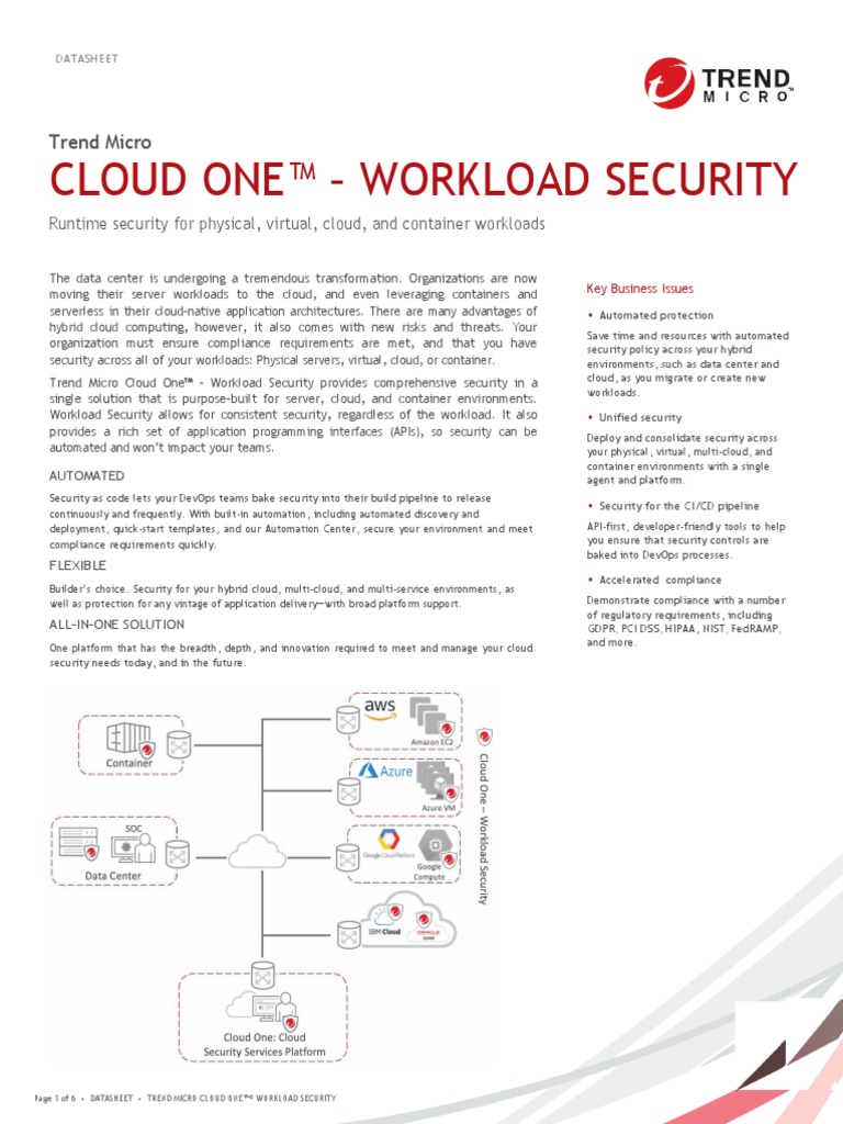 TrendMicro Datasheet Cloud One Workload Security | Download Free PDF | Cloud Computing | Security