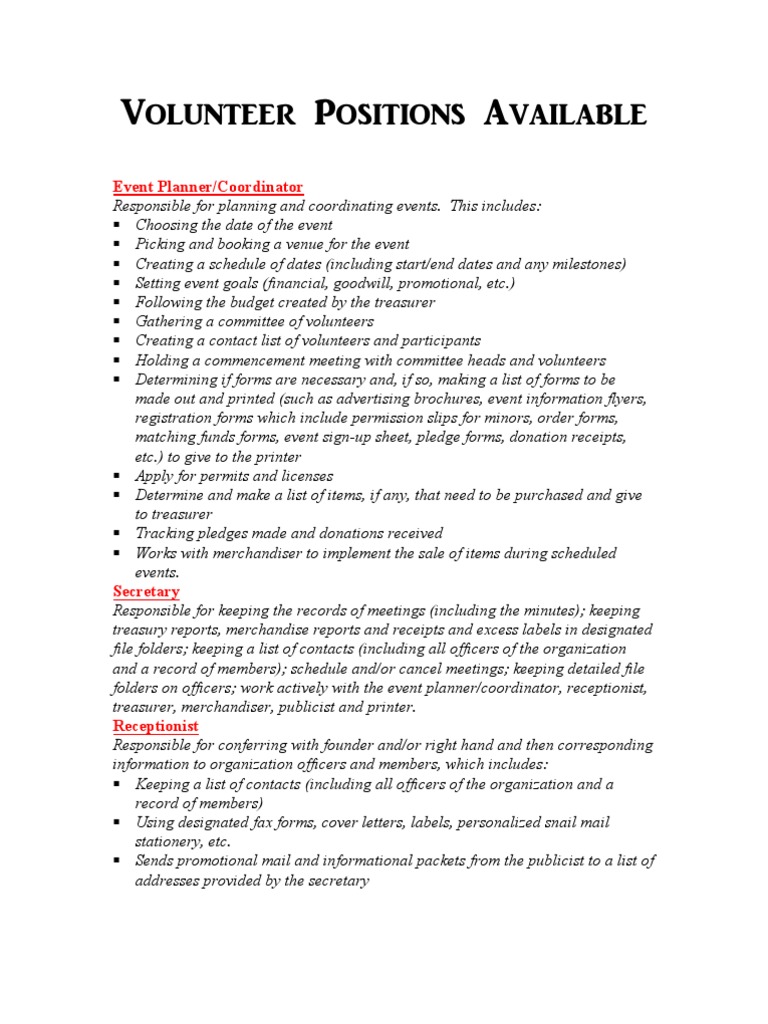 Volunteer Positions Available | PDF | Career & Growth | Business