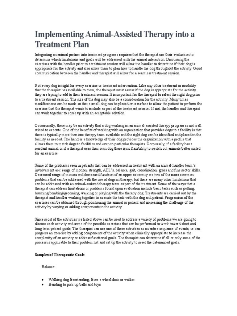 Animal Assisted Therapy Activities Pdf Psychotherapy Dogs