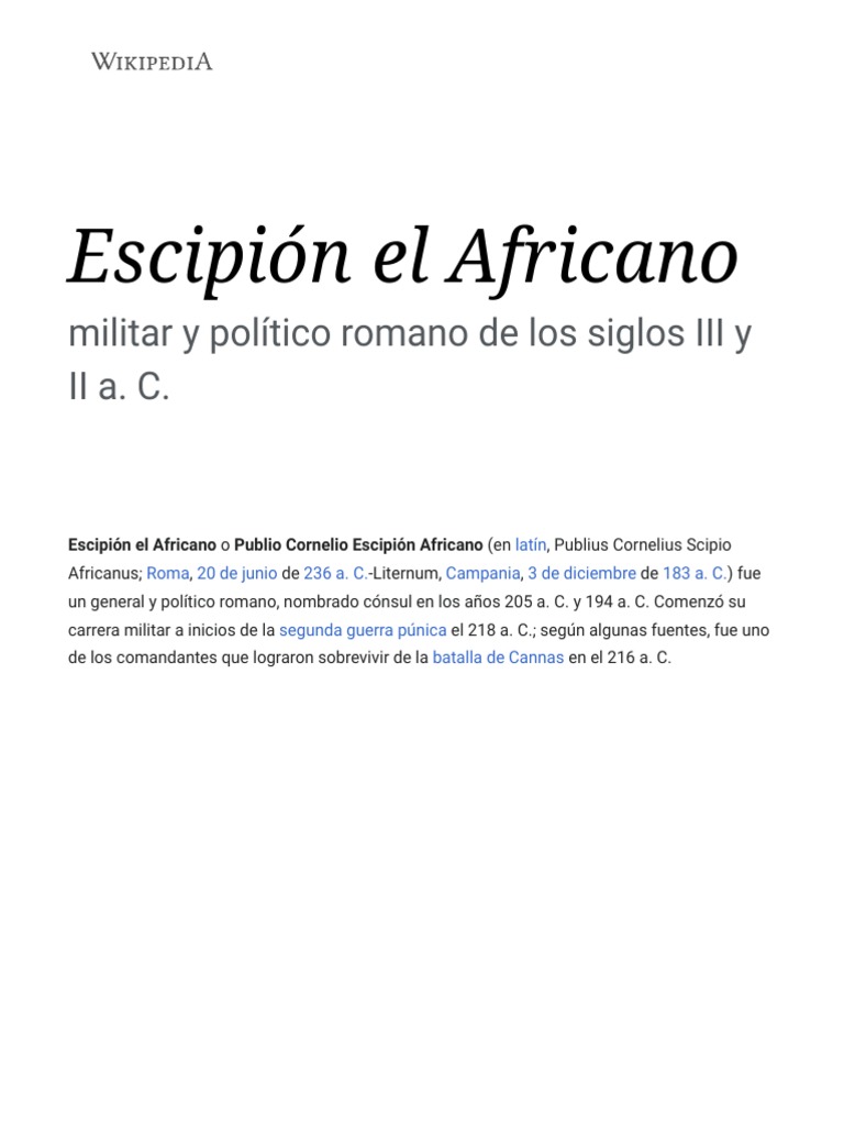 Escipión El Africano - Wikipedia, La Enciclopedia Libre | PDF | Scipio ...