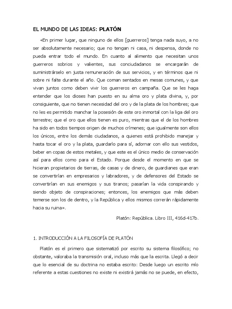 EL MUNDO DE LAS IDEAS Platón | PDF | Platón | Conocimiento