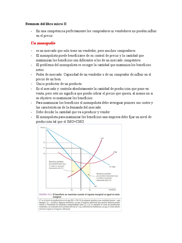 Resumen Del Libro Micro II | PDF | Monopolio | Mercado (economía)