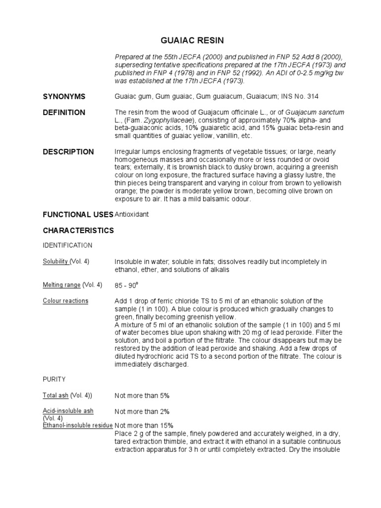 Guaiac Resin | PDF | Resin | Solubility