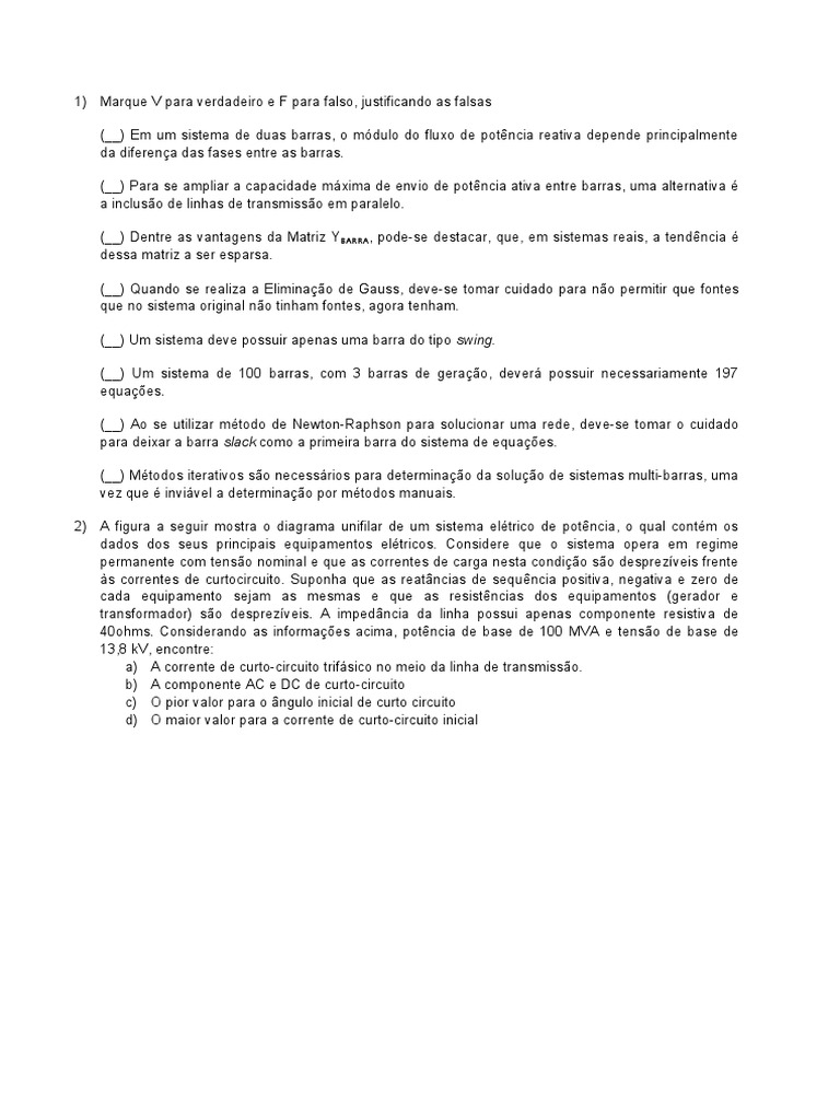Atividades Eng Eletrica | PDF | Potência (Física) | Transmissão de energia elétrica