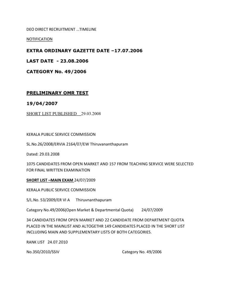 Deo Direct Recruitment Timeline | PDF