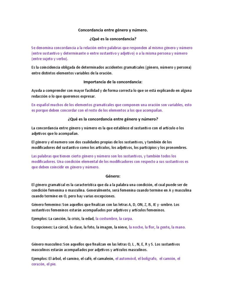 Concordancia Entre Género y Número | PDF | Género gramatical | Numero ...