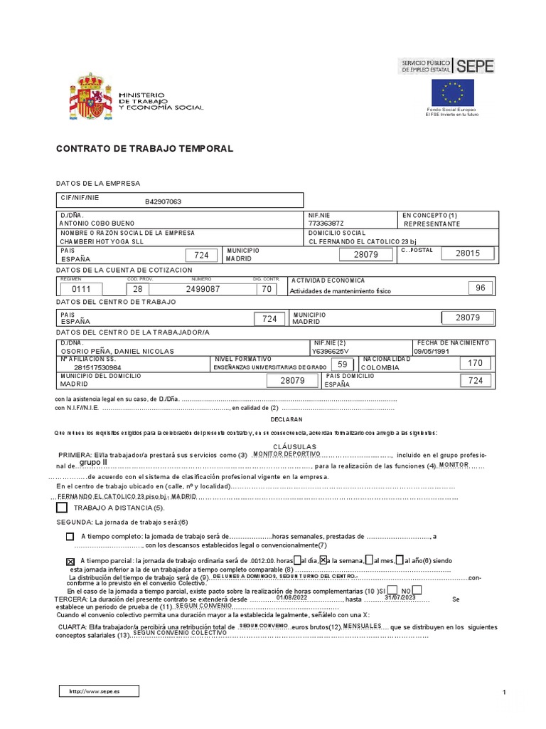 Contrato Temporal en Municipio 28079 | PDF | Privacidad de la ...