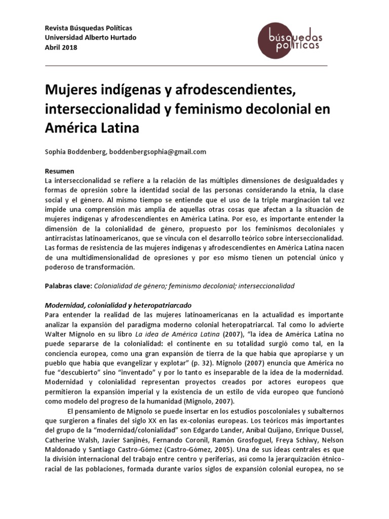 Feminismo decolonial y mujeres indígenas en América Latina | PDF | Interseccionalidad | Feminismo