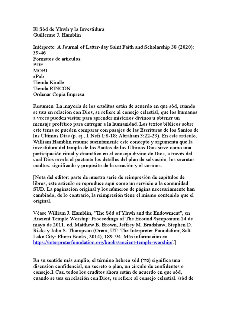 El Sôd de Yhwh y La Investidura | PDF | Tetragrammaton | Biblia