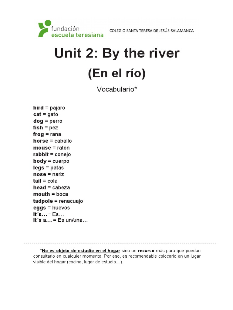 Vocabulary Unit 2 by The River English 1 | PDF