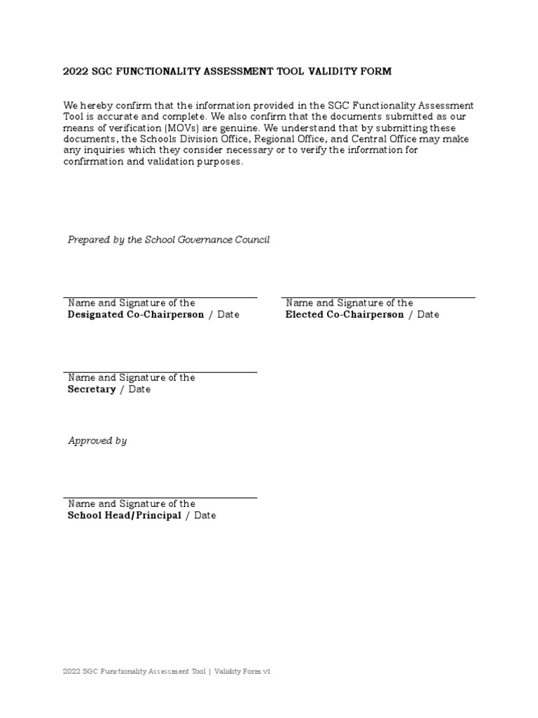 SGC Functionality Assessment Tool - Validity Form - v1 | PDF