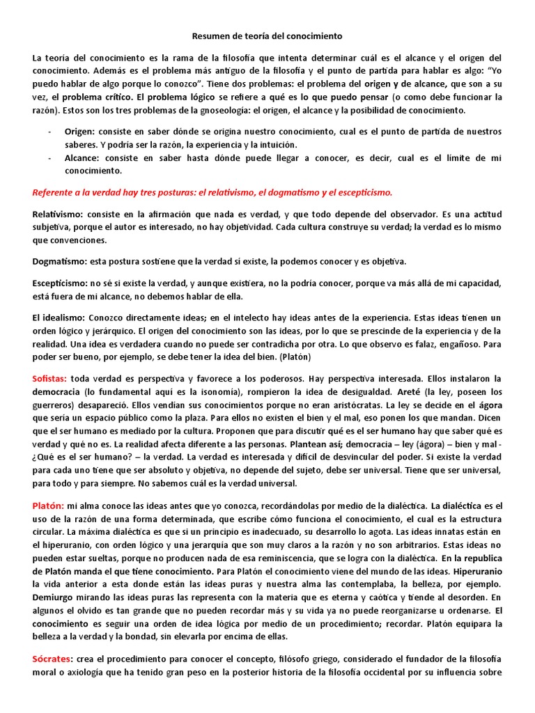 Resumen de Teoría Del Conocimiento | PDF | Conocimiento | Verdad