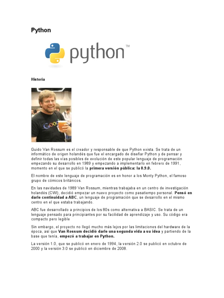 Python, Generalidades e Historia | PDF | Python (lenguaje de ...