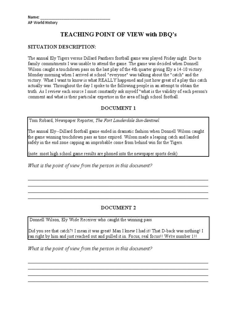 Teaching Point of View Football DBQ | PDF | Essays