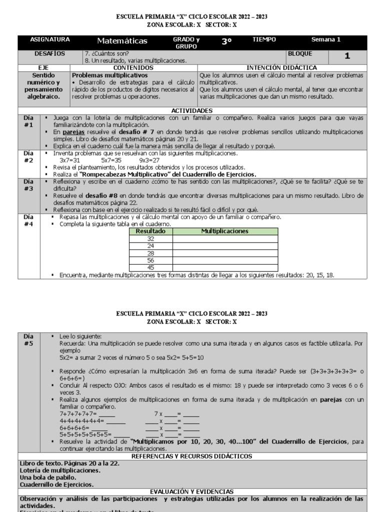 3er Grado Matemáticas (Oct. 2022-2023) | PDF | Multiplicación | Reloj