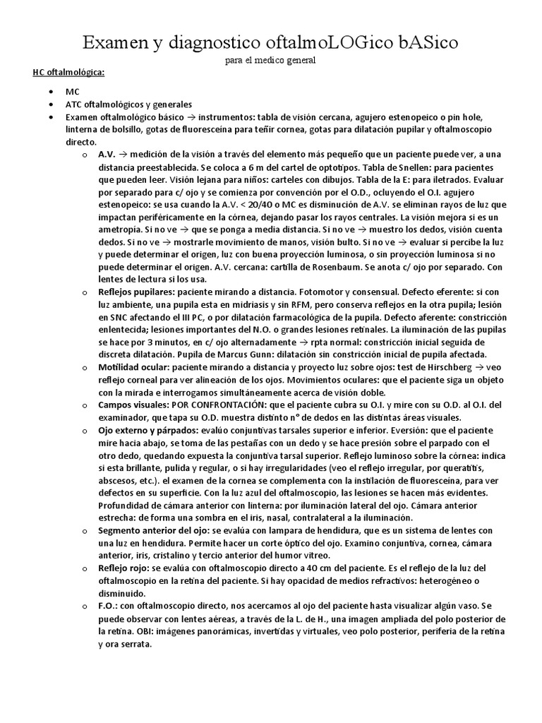 Examen Oftalmológico Básico para Médicos | PDF | Ojo humano | Sentidos