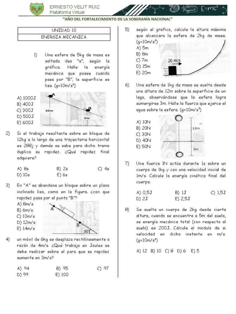 Problemas de Energía Mecánica | PDF | Fricción | Masa
