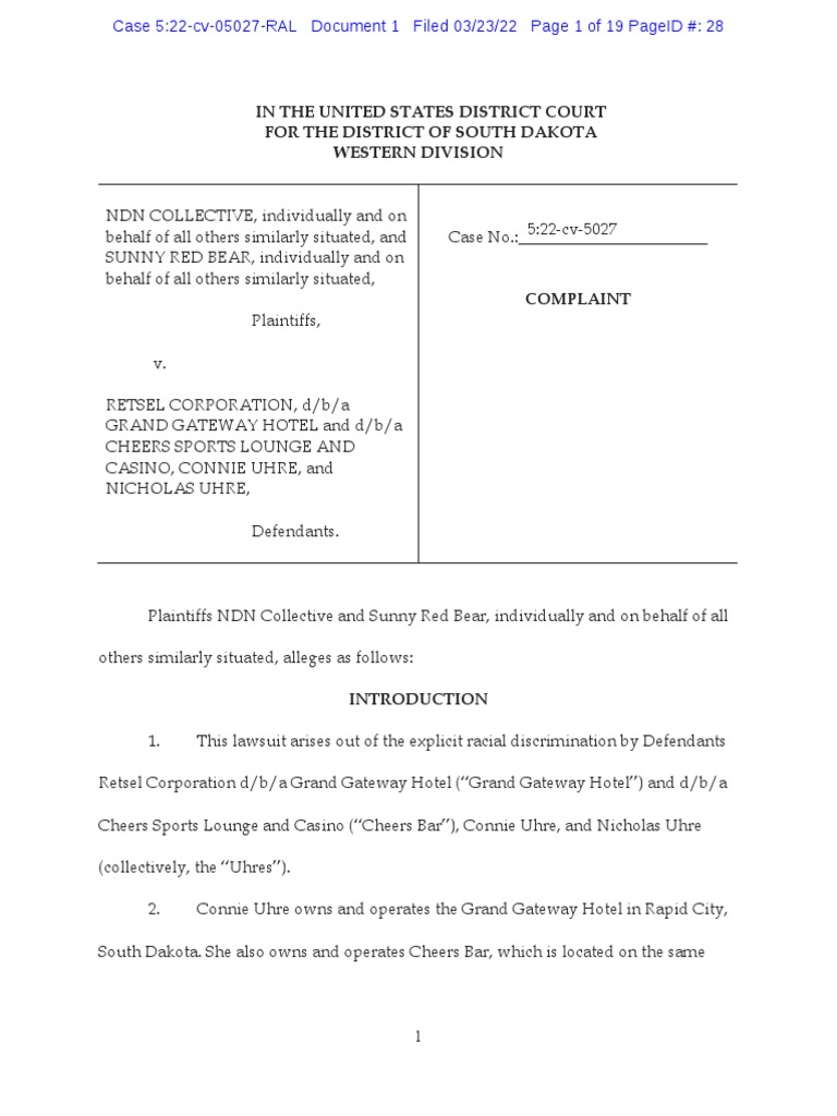 NDN Collective Lawsuit | PDF | Lawsuit | Diversity Jurisdiction
