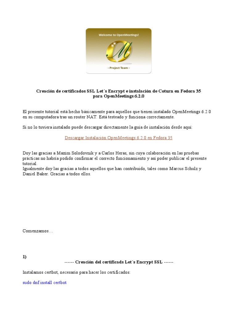 Instalacion Certificados SSL y Coturn para OpenMeetings 6.2.0 en Fedora ...