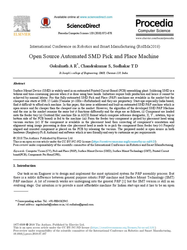Open Source Automated SMD Pick and Place Machine | PDF | Computing | Computer Engineering
