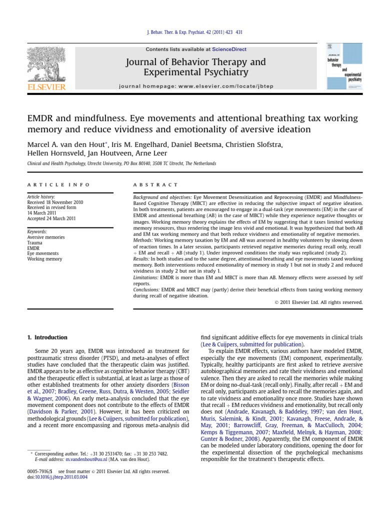 Vandenhout 2011 | PDF | Eye Movement Desensitization And Reprocessing | Recall (Memory)