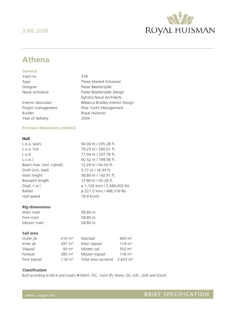 Specification 378 Athena-June 2008 | PDF | Mast (Sailing) | Ships