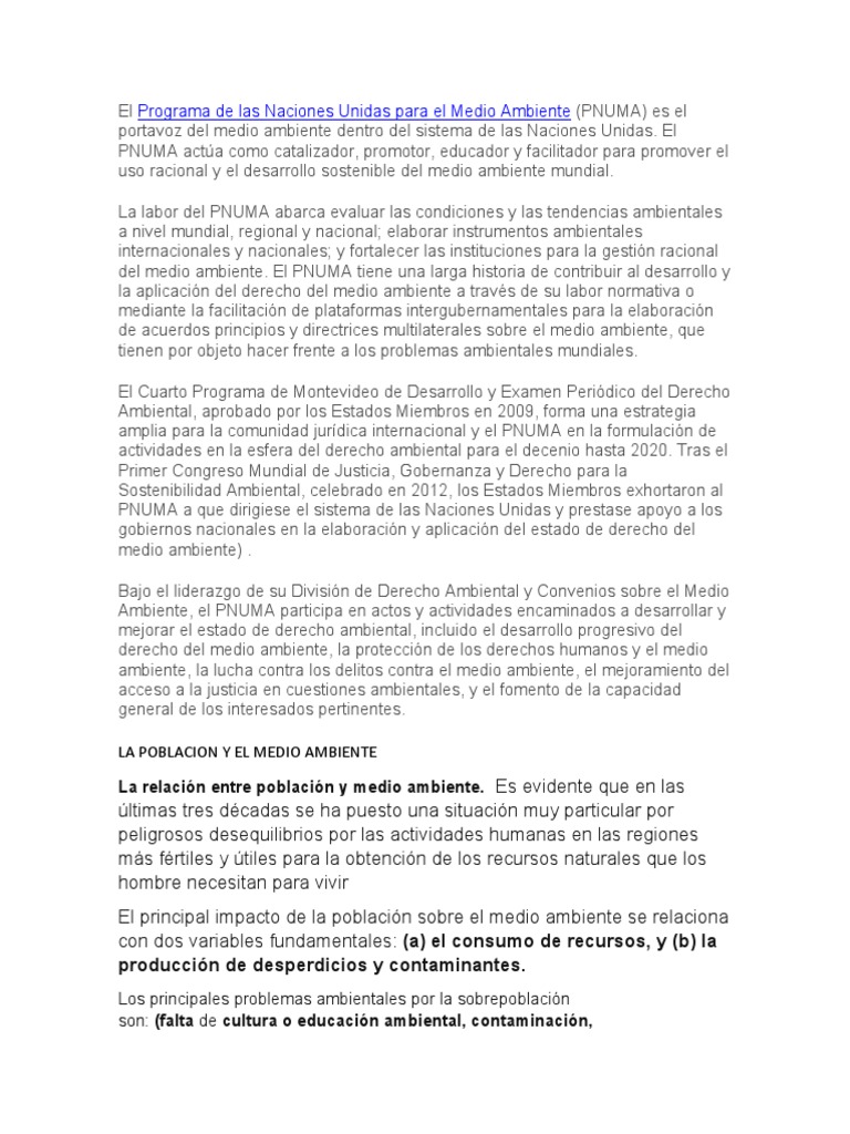 PNUMA y su Impacto en el Medio Ambiente | PDF | Programa del Medio ...