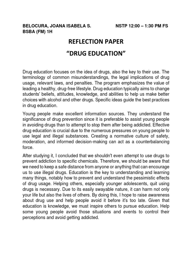 Reflection About Drug Education | PDF