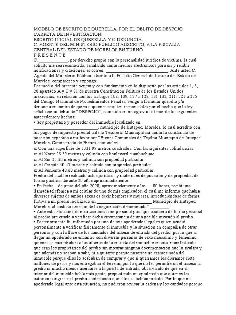 Modelo de Querella | PDF | Queja | Ley Pública