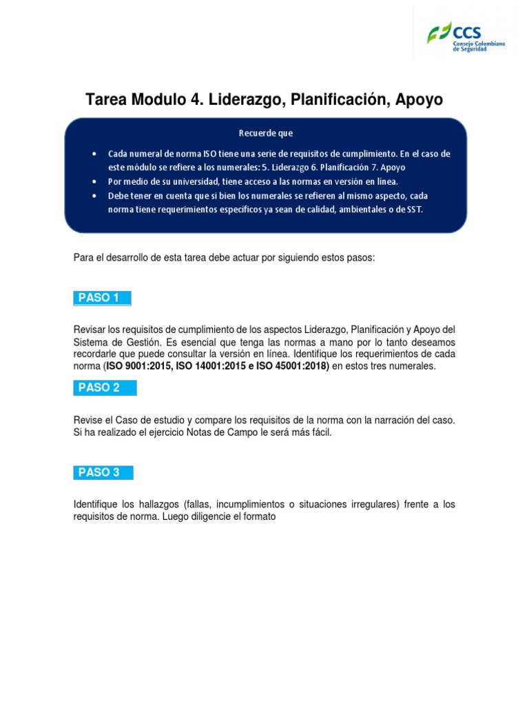 Tarea Liderazgo, Planificación y Apoyo | PDF | Planificación | Seguridad y salud ocupacional