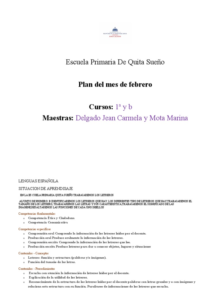 Plan Mnsual de Febrero Primaria | PDF | Método de enseñanza | Aprendizaje