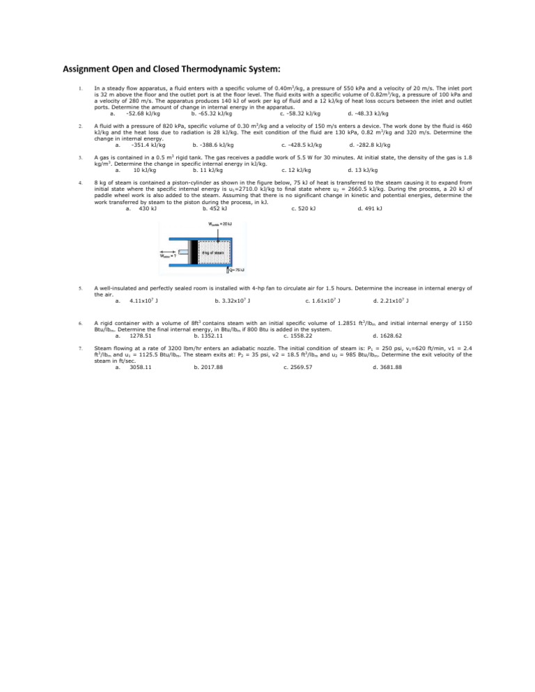 Assignment Open and Closed Thermodynamic System | PDF | Heat | Heat Transfer
